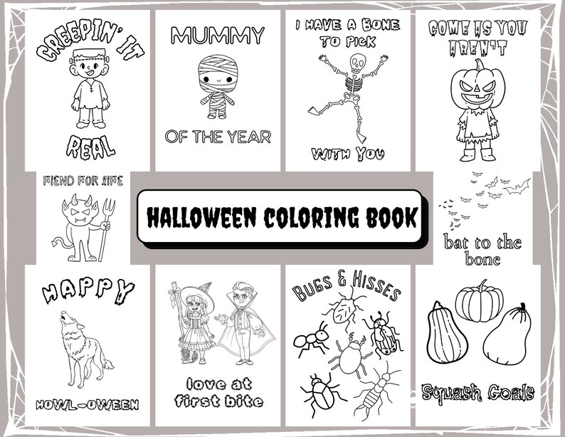 Punny Halloween Coloring Book Pages for Children & Adults, Spooky ...