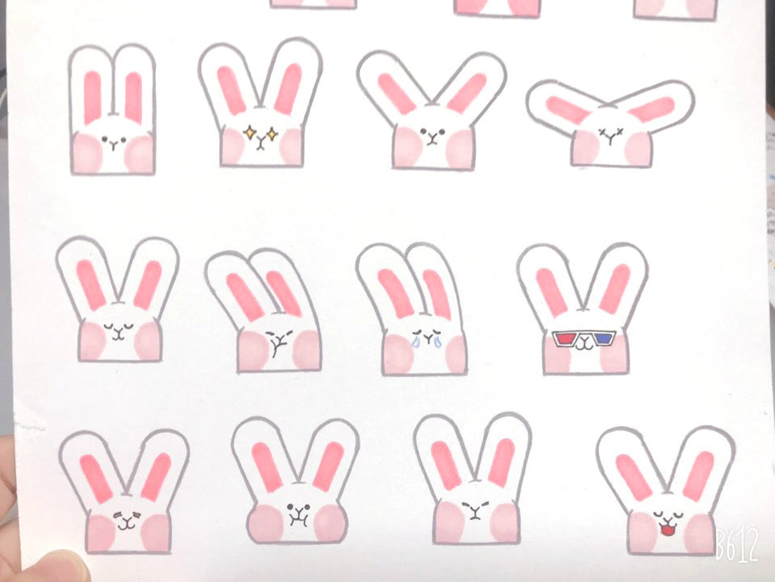 Face Rabbit Stickers, Printable Stickers, Digital Stickers, PDF, PNG ...