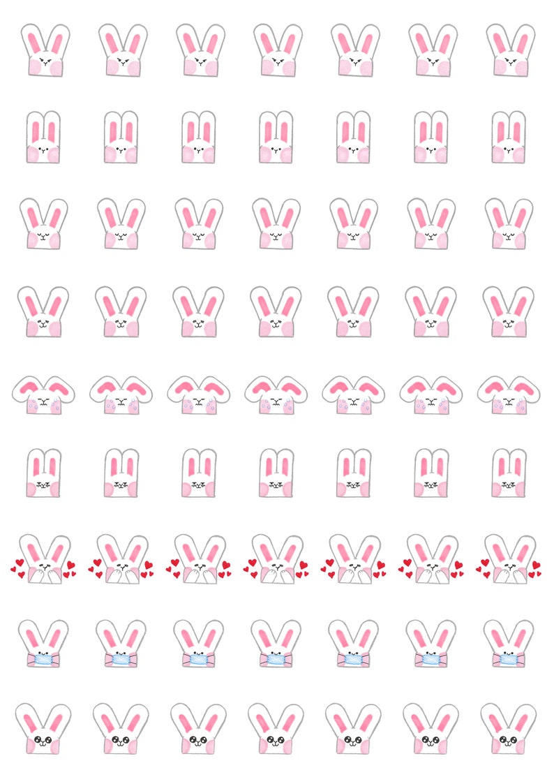 Face Rabbit Stickers, Printable Stickers, Digital Stickers, PDF, PNG ...