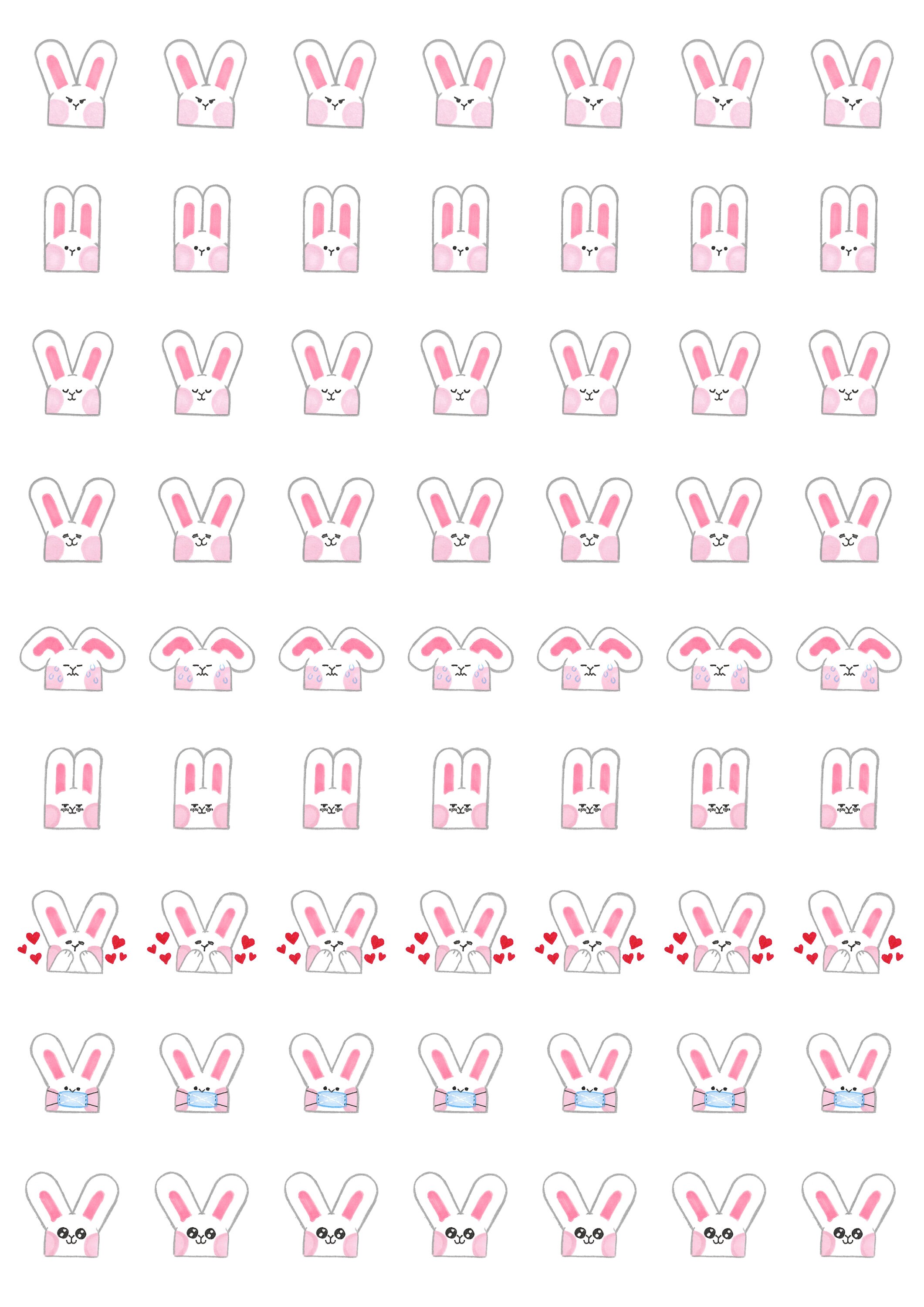 Face Rabbit Stickers, Printable Stickers, Digital Stickers, PDF, PNG ...