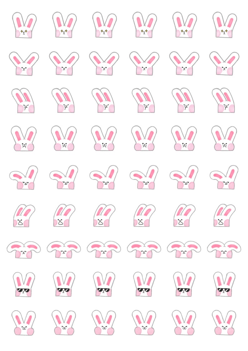 Face Rabbit Stickers, Printable Stickers, Digital Stickers, PDF, PNG ...
