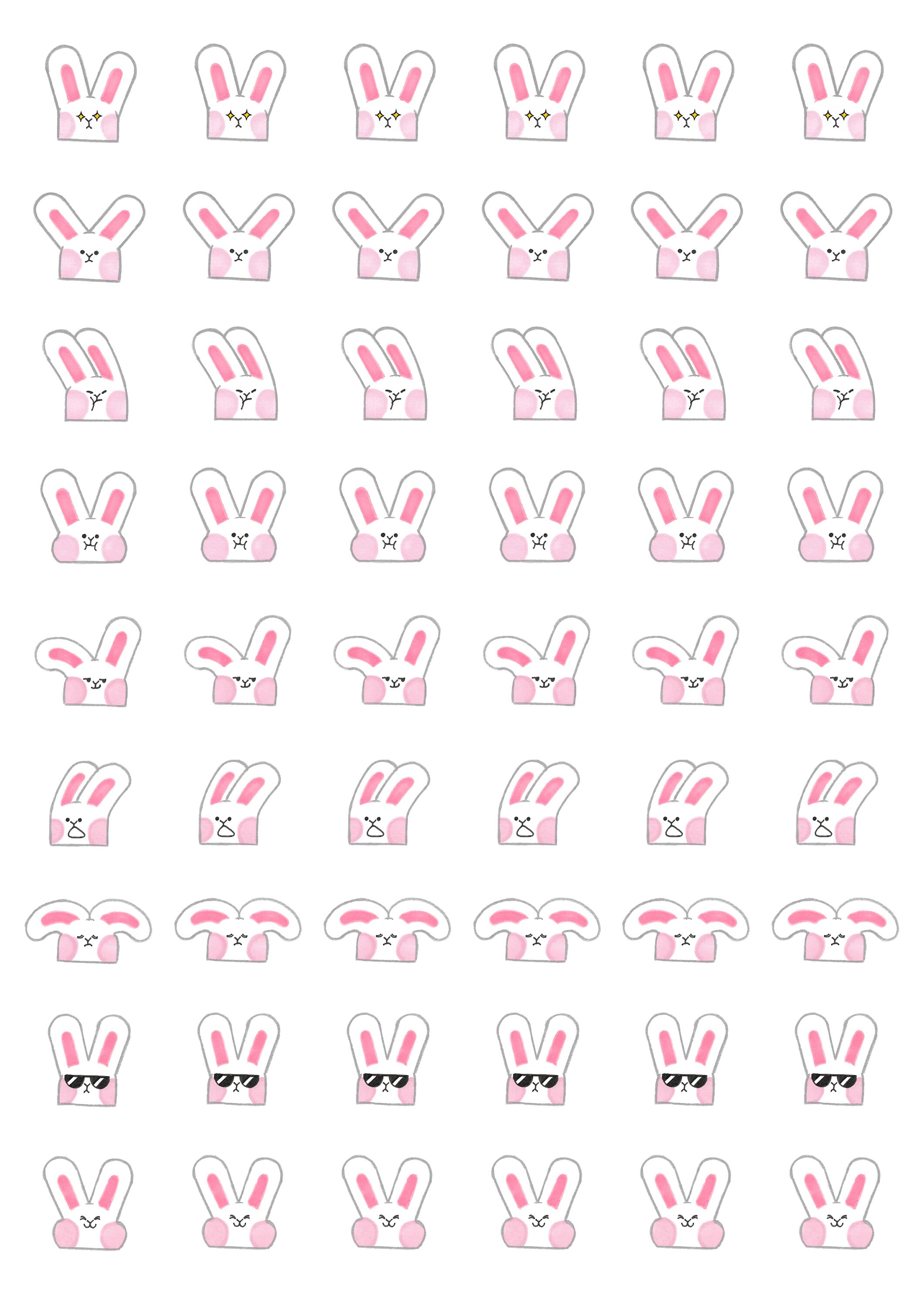 Face Rabbit Stickers, Printable Stickers, Digital Stickers, PDF, PNG ...