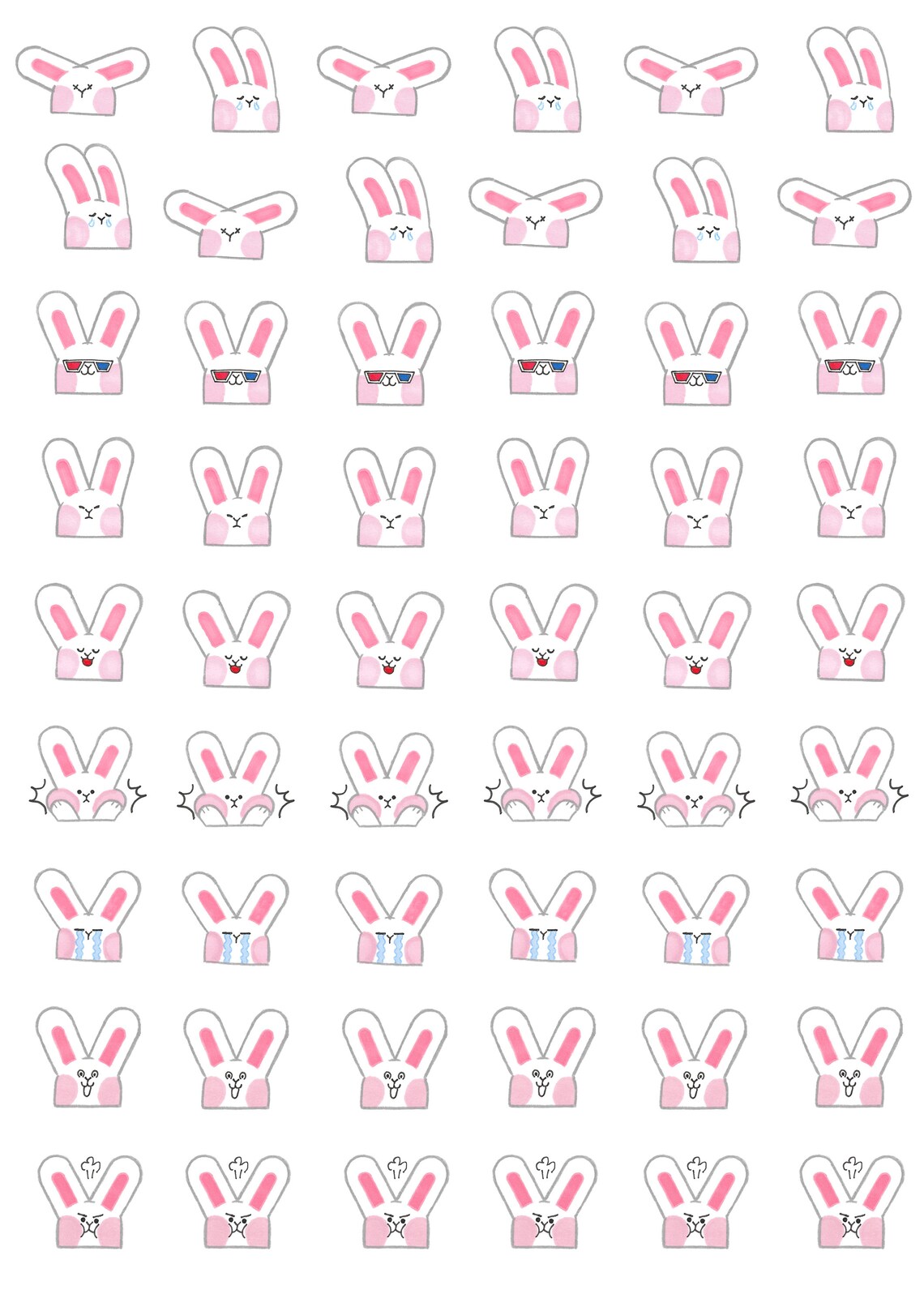 Face Rabbit Stickers, Printable Stickers, Digital Stickers, PDF, PNG ...