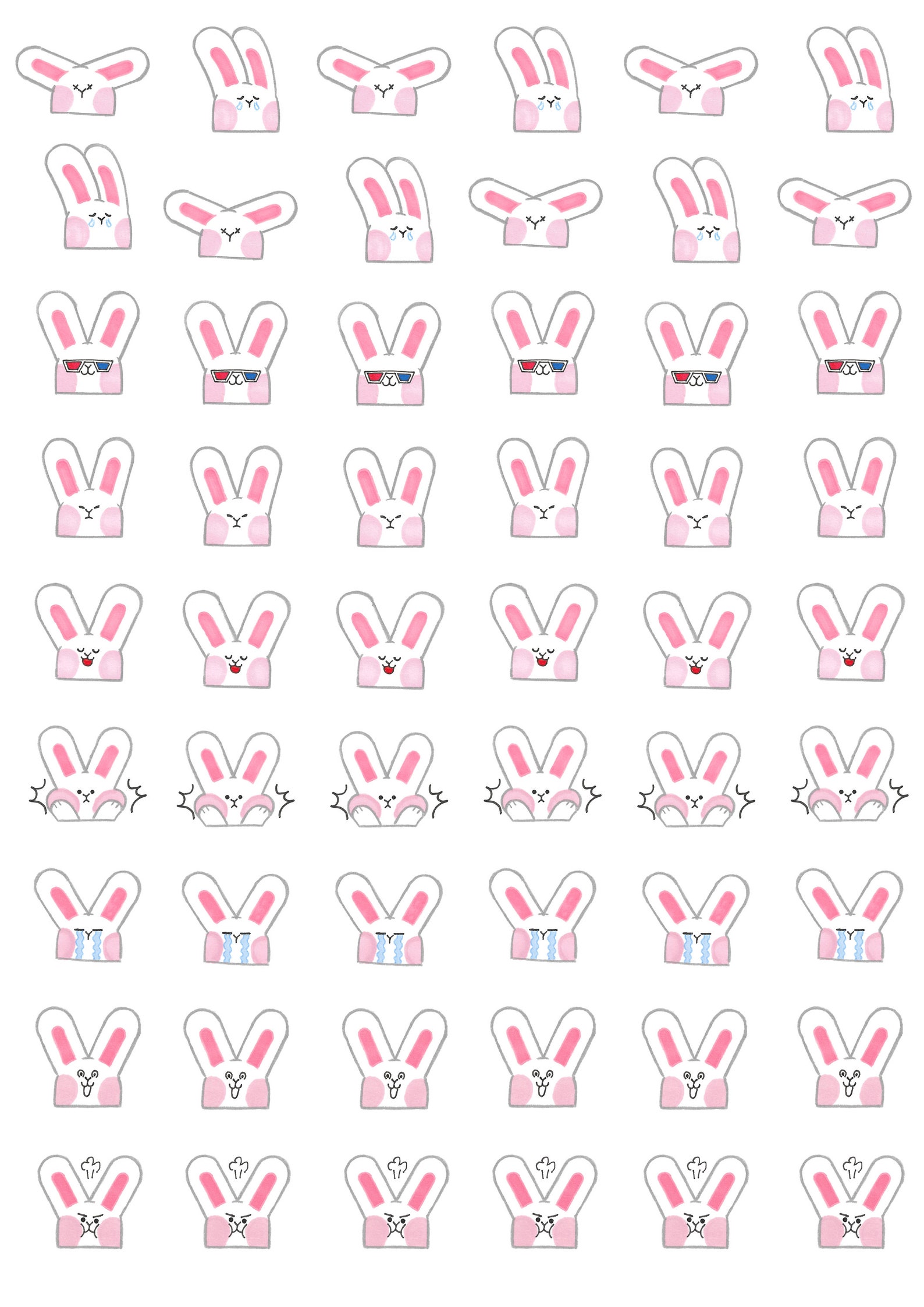 Face Rabbit Stickers, Printable Stickers, Digital Stickers, PDF, PNG ...