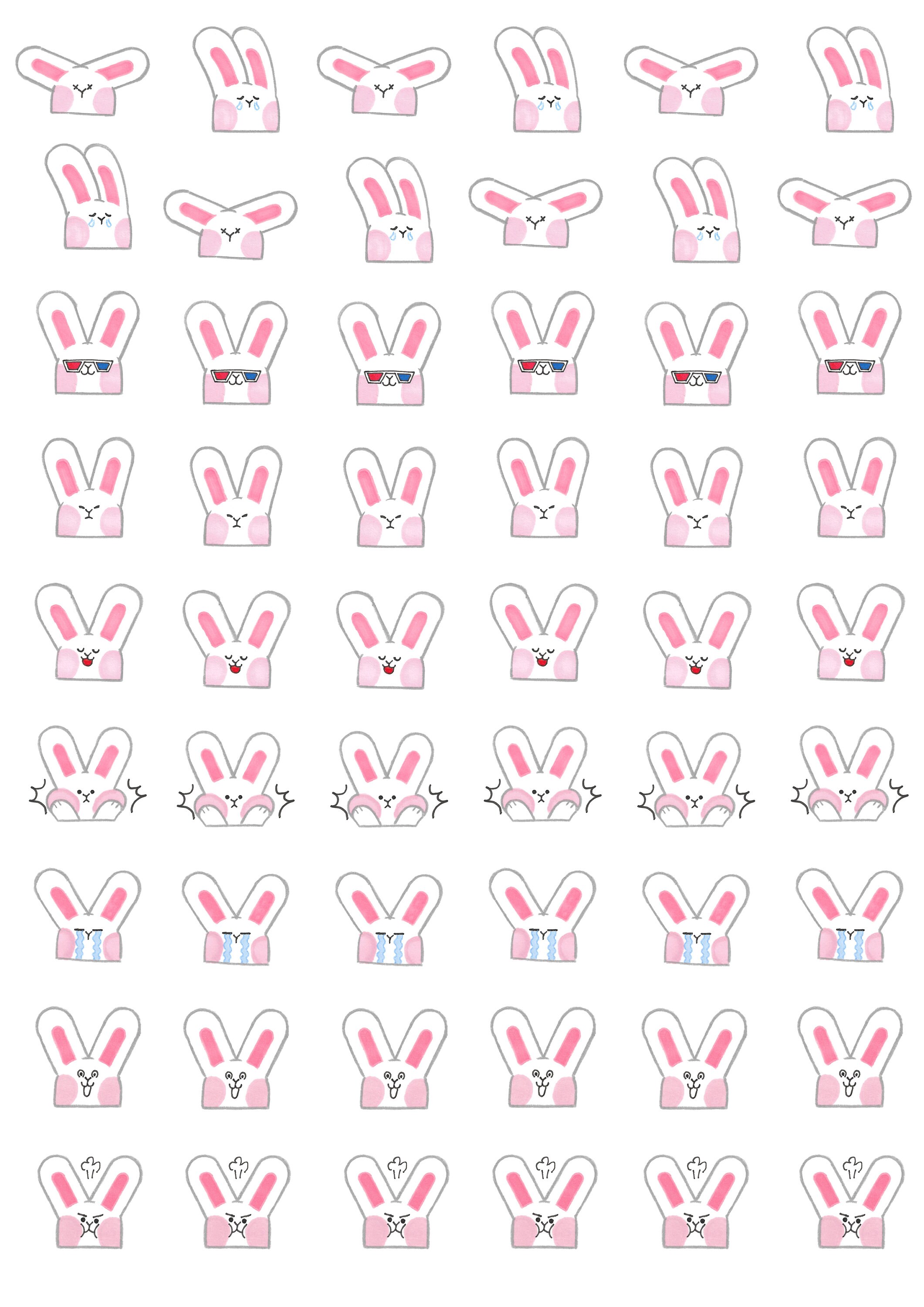 Face Rabbit Stickers, Printable Stickers, Digital Stickers, PDF, PNG ...