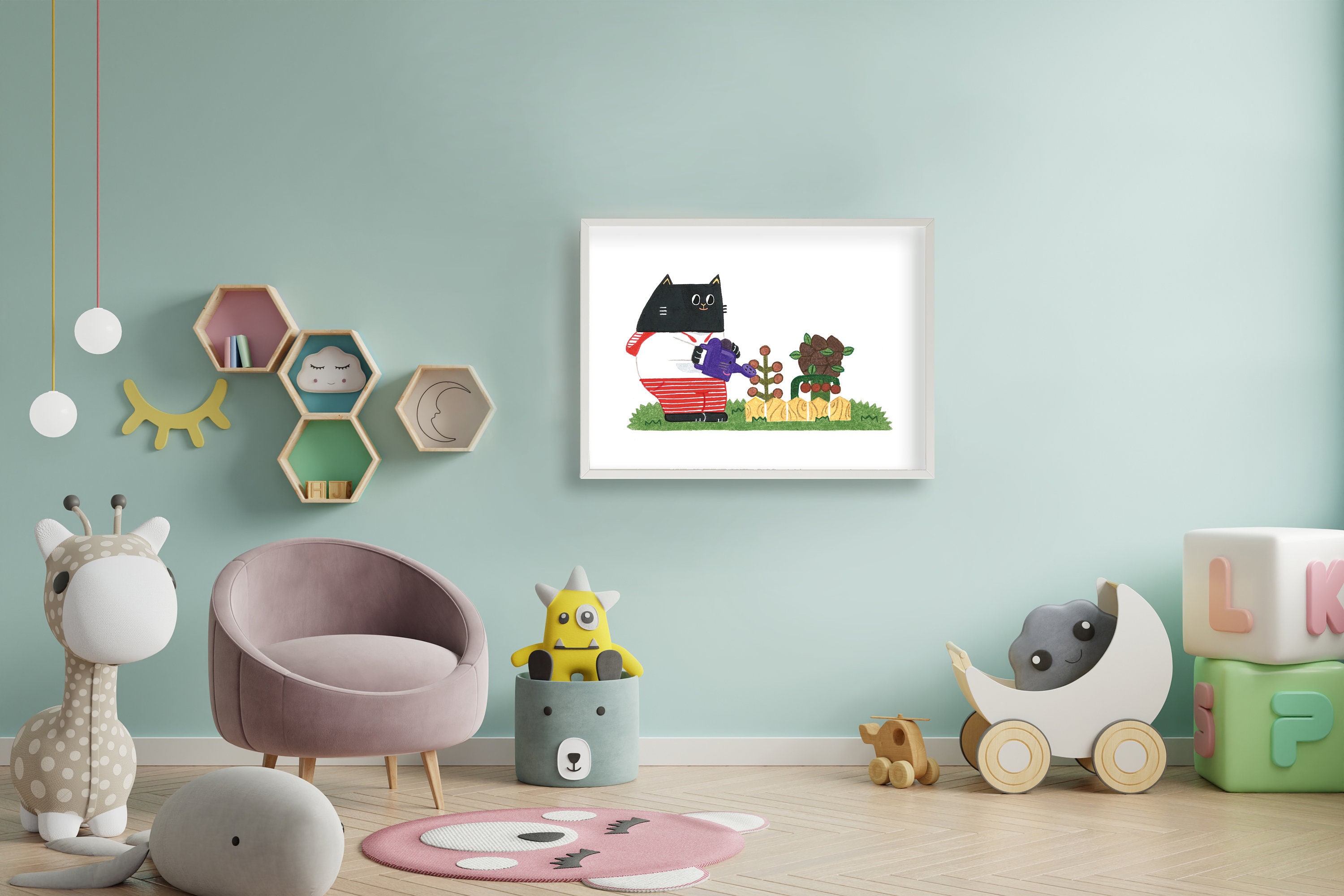 Printable Feed Grow Wall Art, Black Cat Wall Art, Grow Plants Wall Art ...