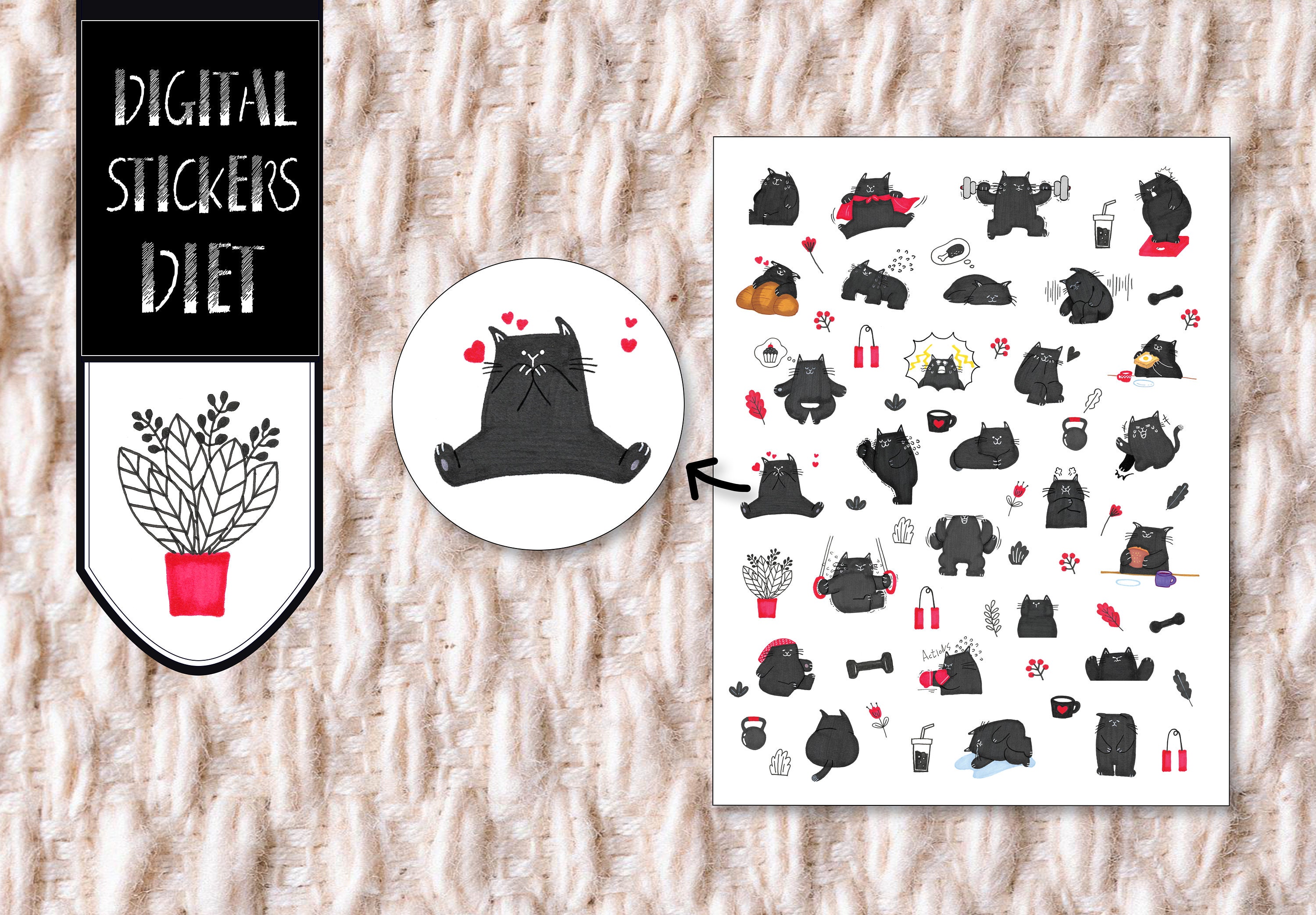 Diet Sticker Printable Sticker Digital Sticker Cut Cat - Etsy