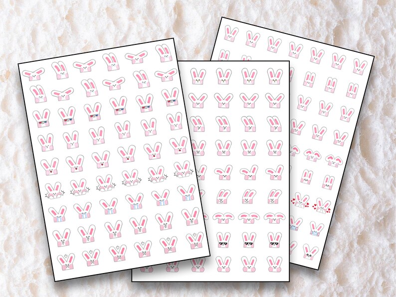Face Rabbit Stickers, Printable Stickers, Digital Stickers, PDF, PNG ...