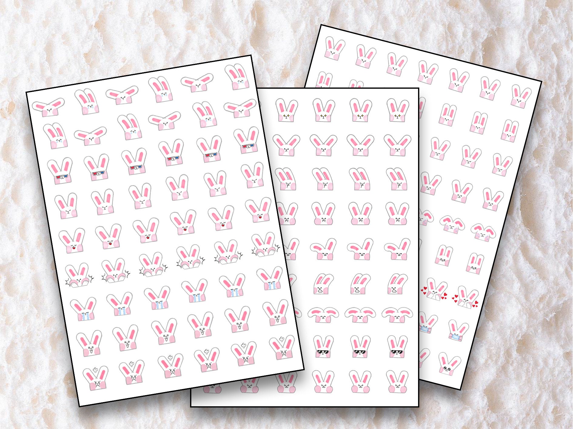 Face Rabbit Stickers, Printable Stickers, Digital Stickers, PDF, PNG ...