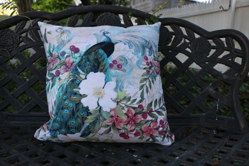 Elegant Peacock Pillow, 18x18 Inches, Double-sided, Grandmillennial ...