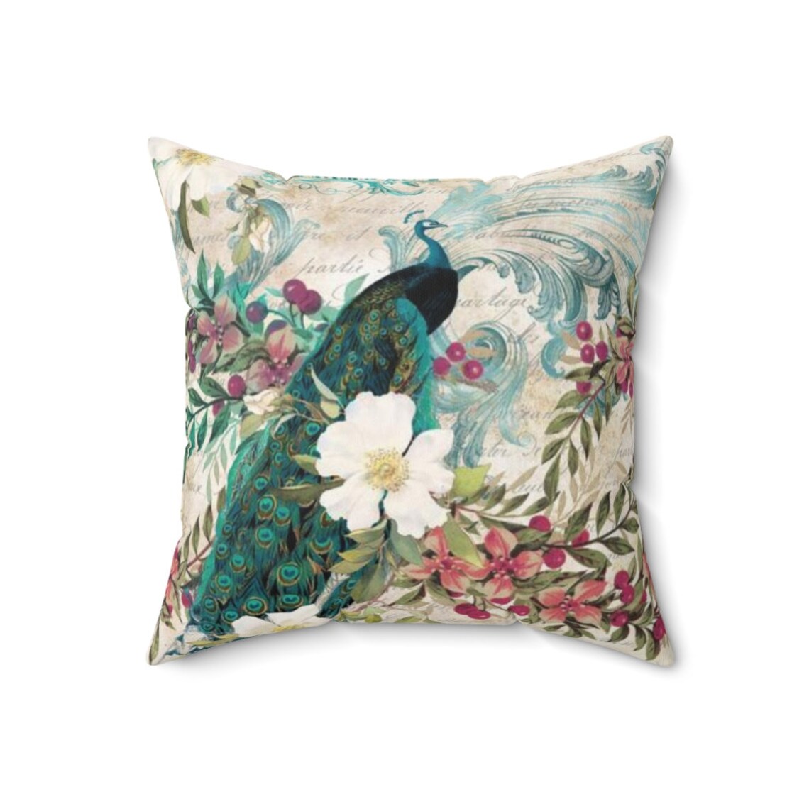 Elegant Peacock Pillow, 18x18 Inches, Double-sided, Grandmillennial ...