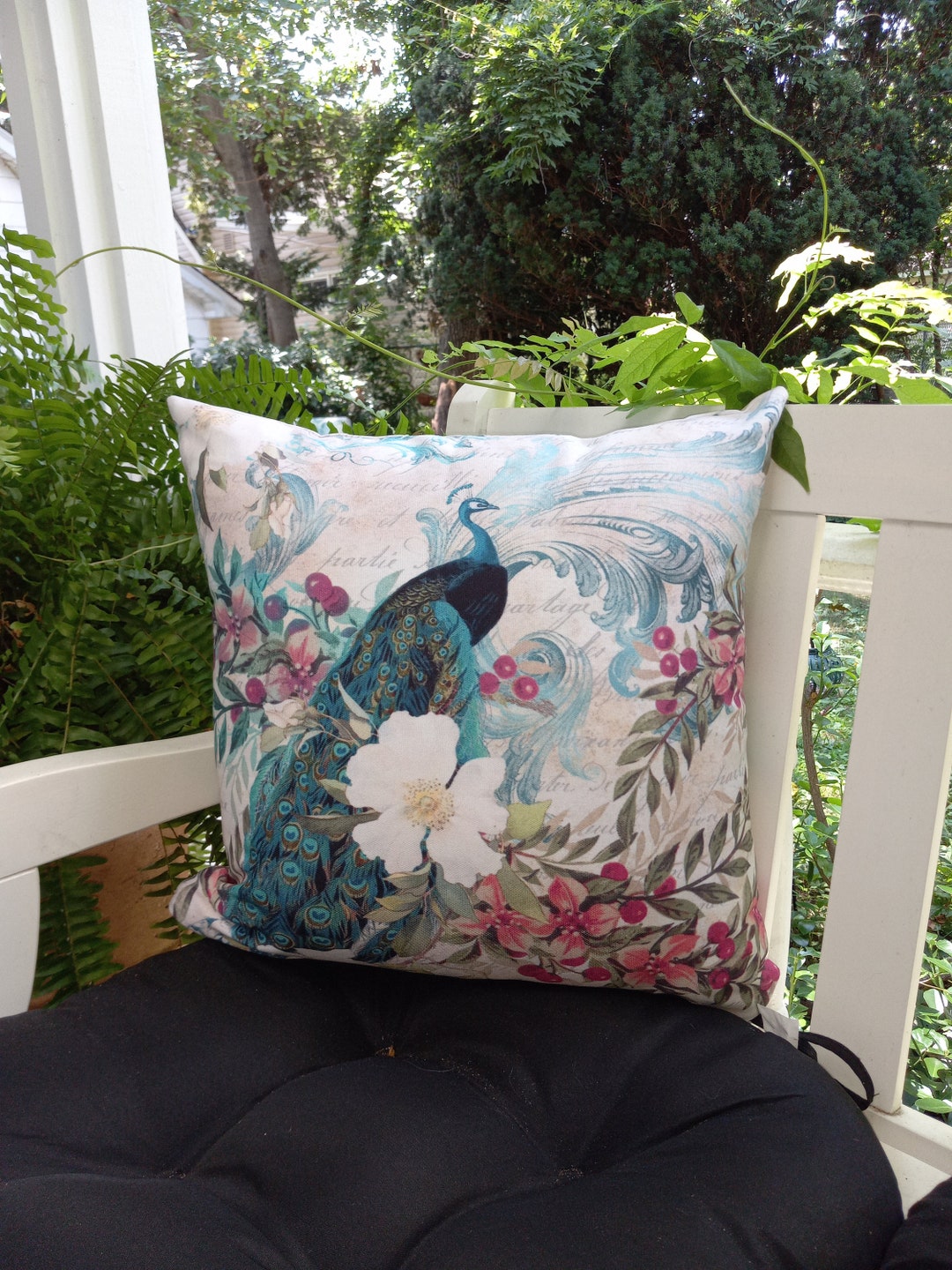 Elegant Peacock Pillow, 18x18 Inches, Double-sided, Grandmillennial ...
