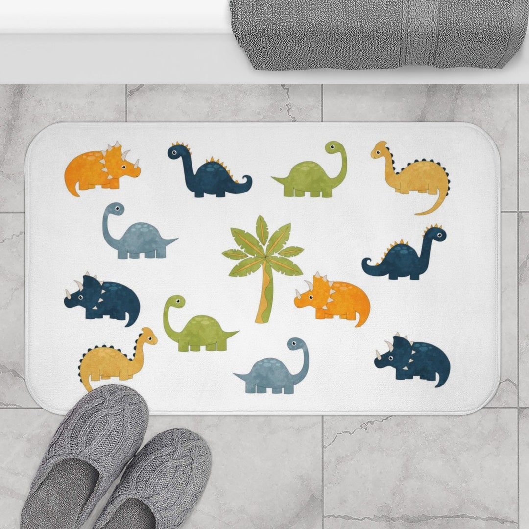 Dinosaur Bath Mat in Two Sizes, Children's Bathroom Mat, Little Boy ...