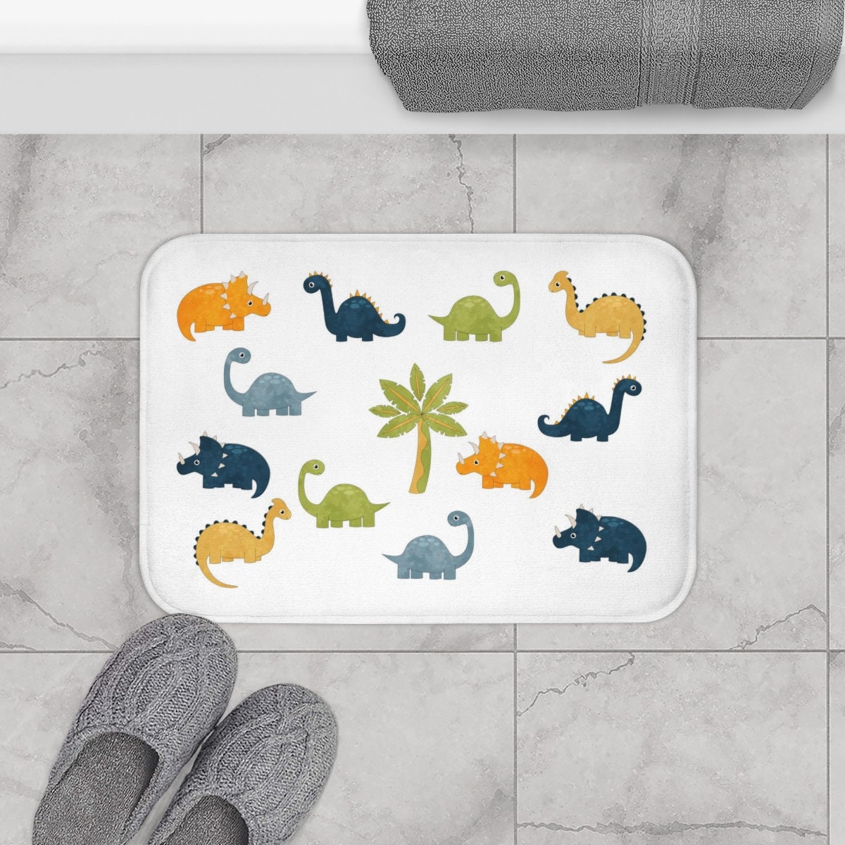 Dinosaur Bath Mat in Two Sizes, Children's Bathroom Mat, Little Boy ...
