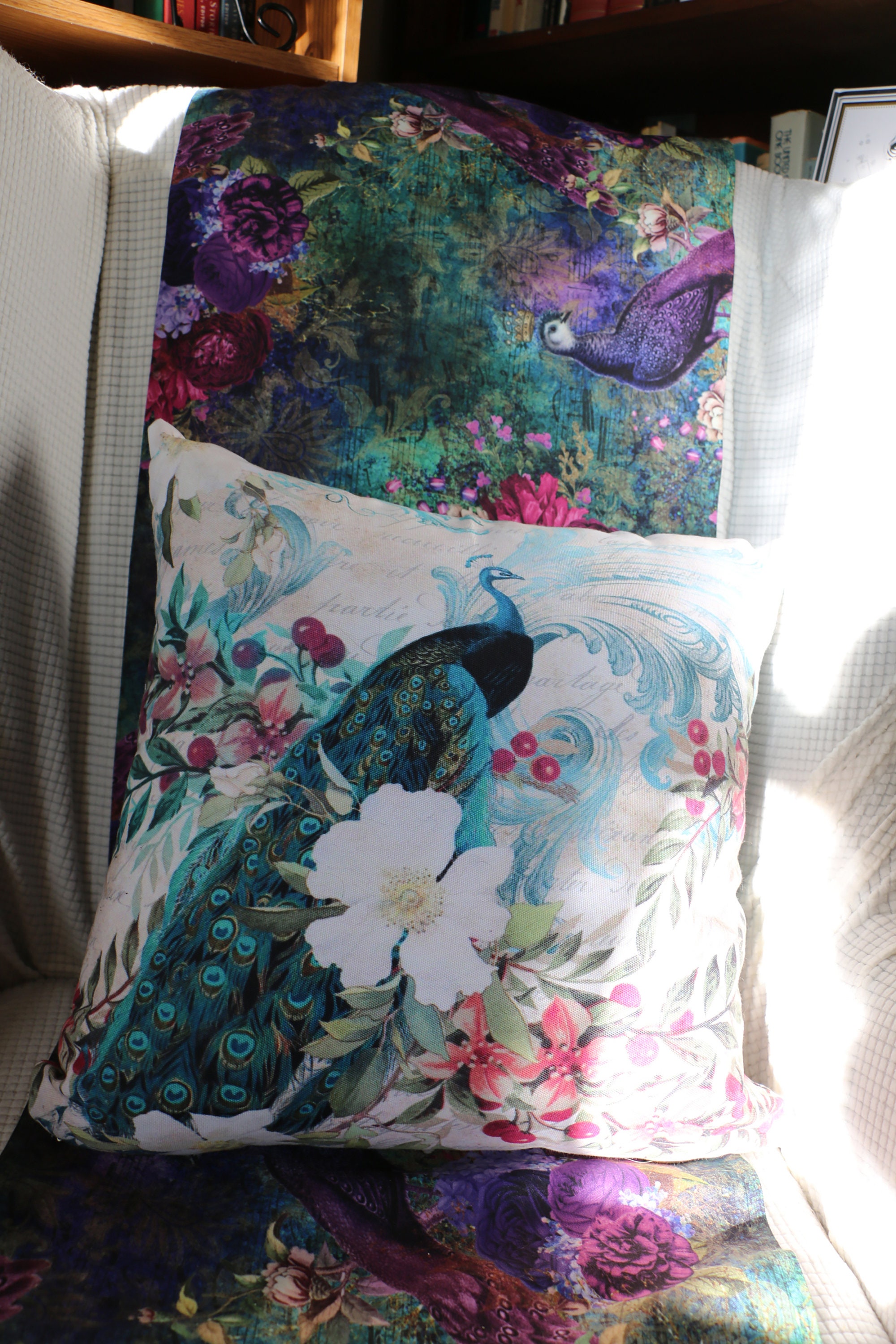 Elegant Peacock Pillow, 18x18 Inches, Double-sided, Grandmillennial ...