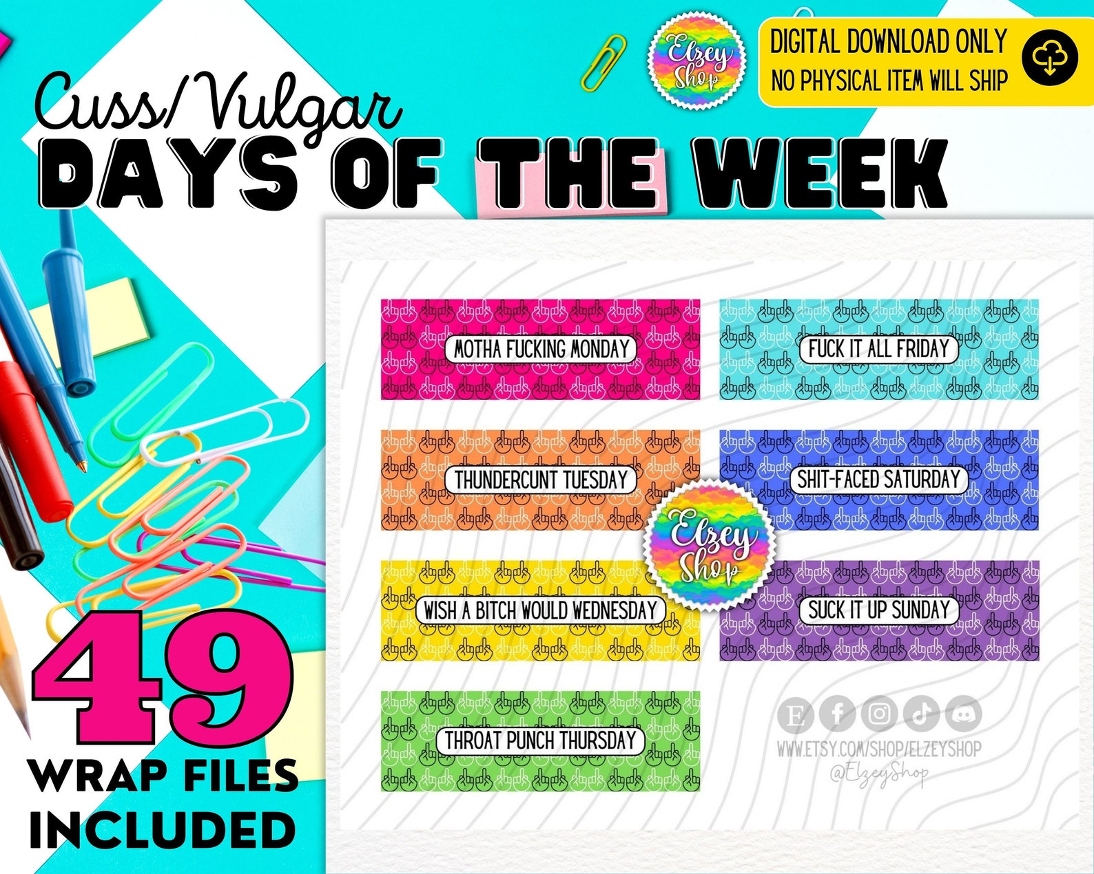 Pen Wraps - Days of the Week (vulgar) - Etsy