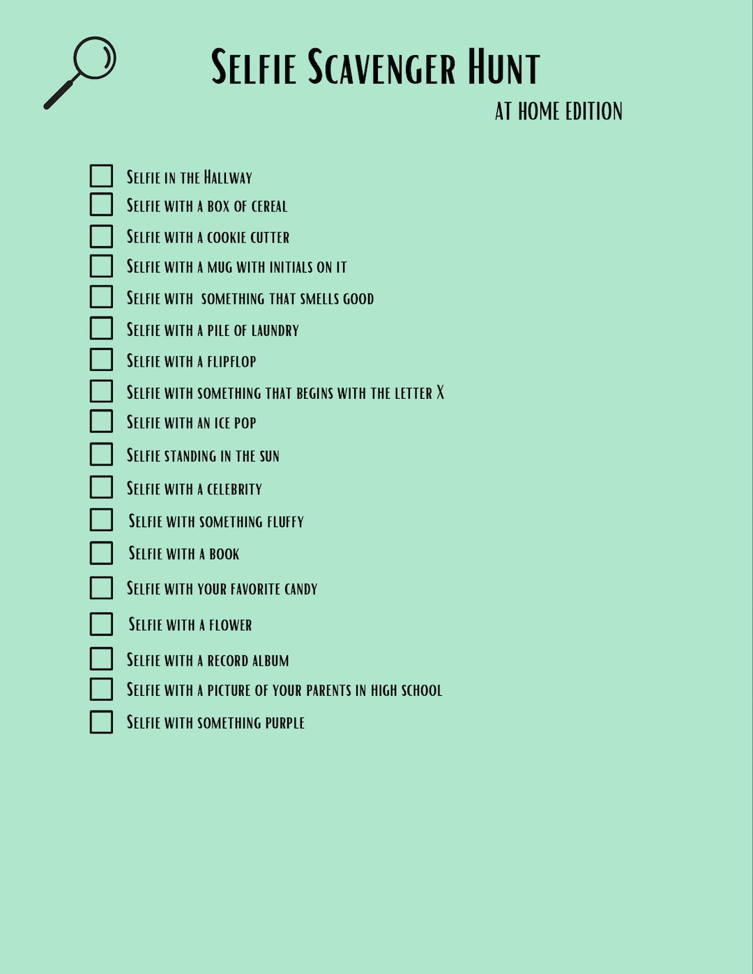 Printable Selfie Scavenger Hunt - Etsy