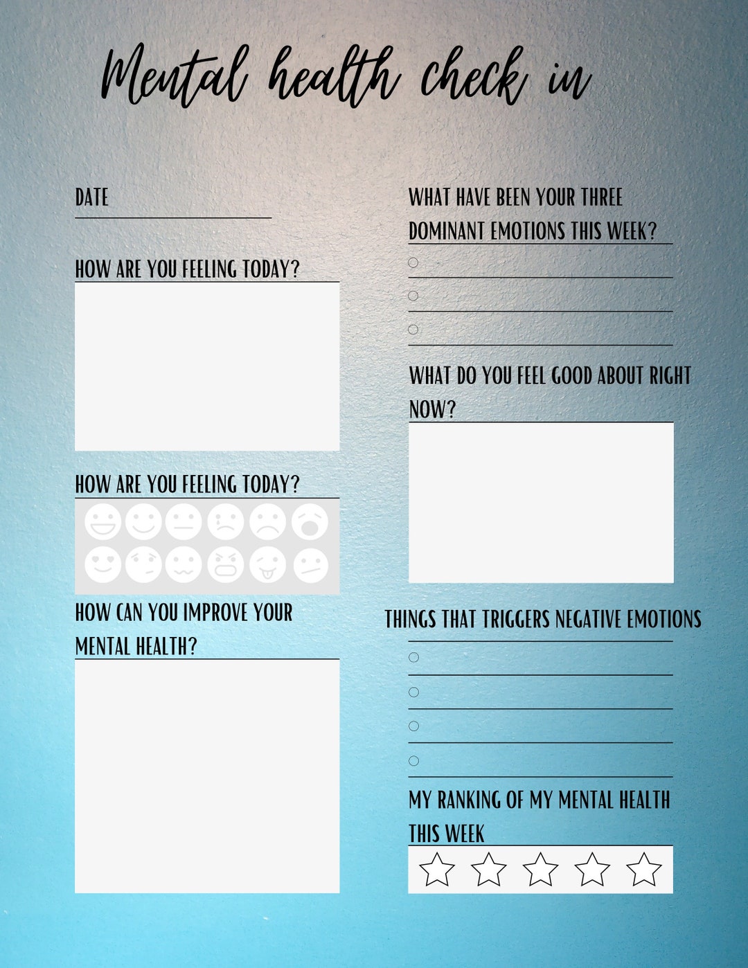 Mental Health Printable Check In - Etsy