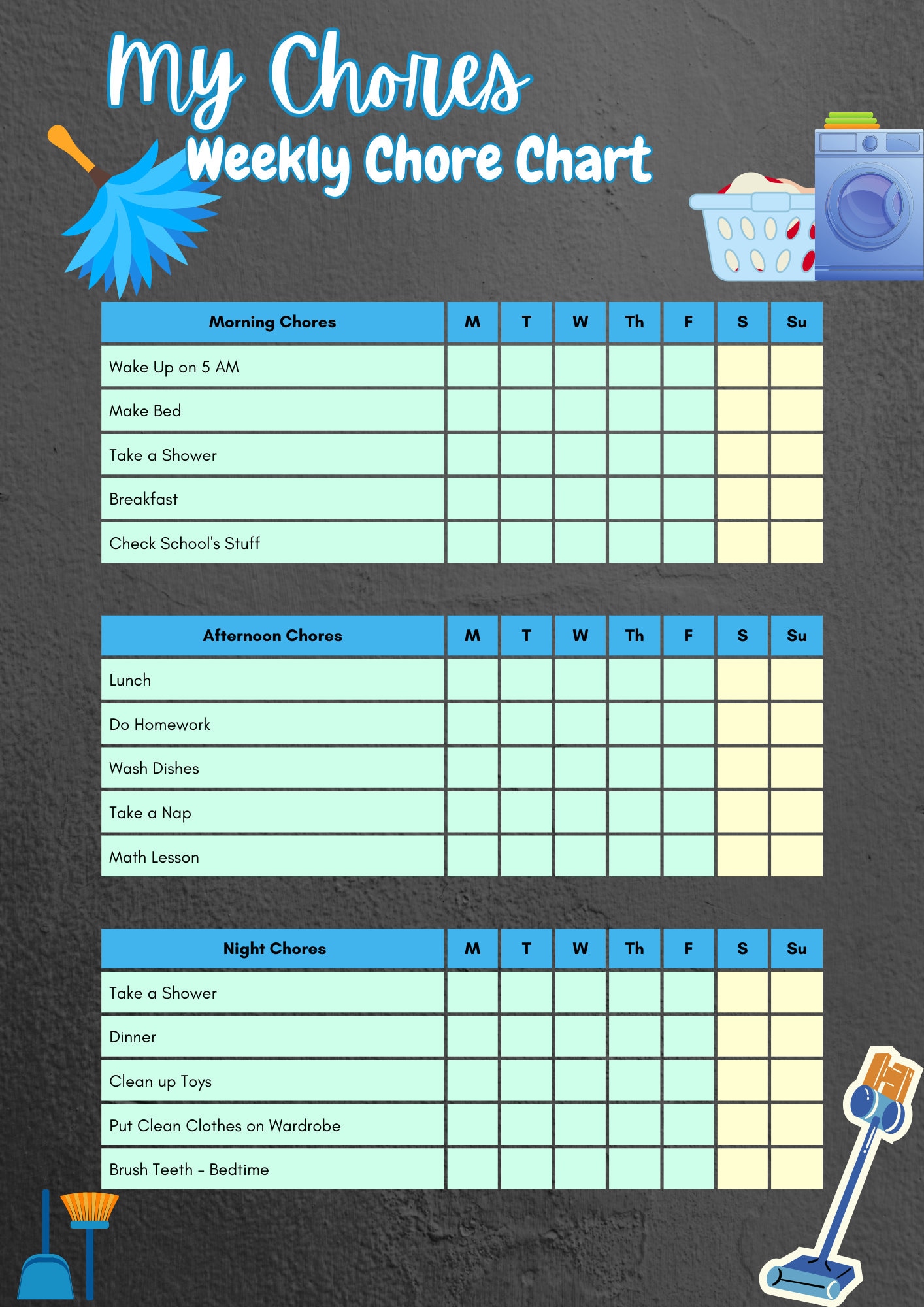 Customizable Chore Chart Printable Family Chore Organizer Kids Chore ...