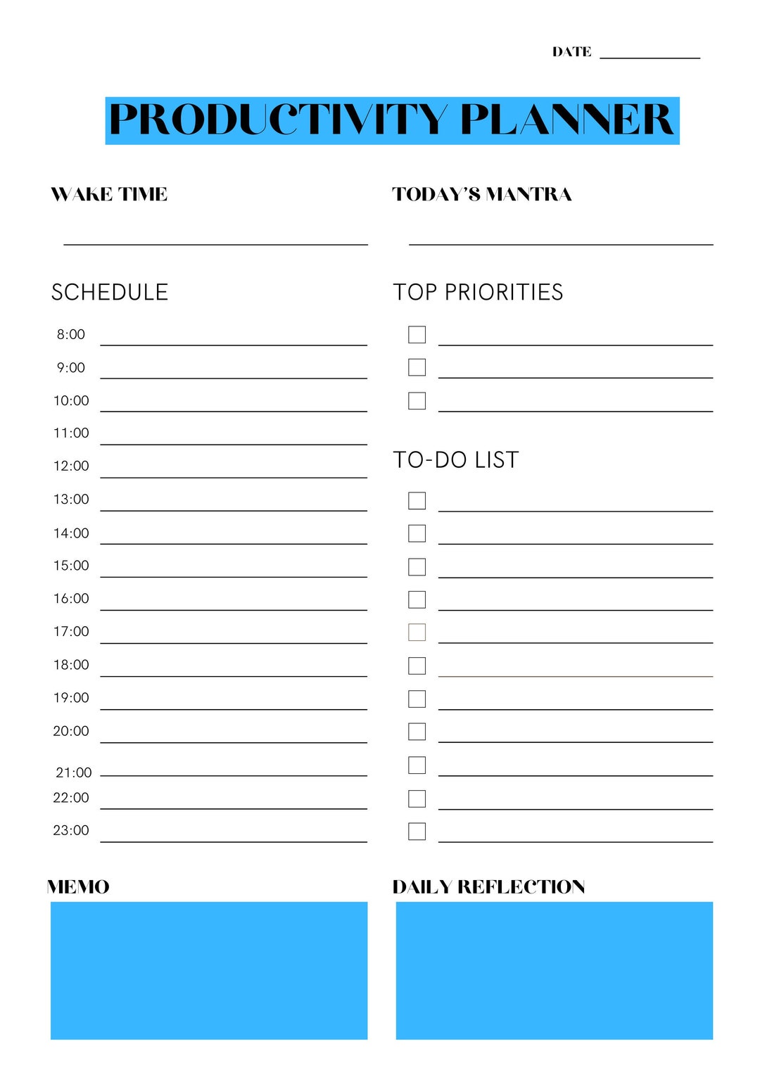 Productivity Daily Planner Printable - Etsy