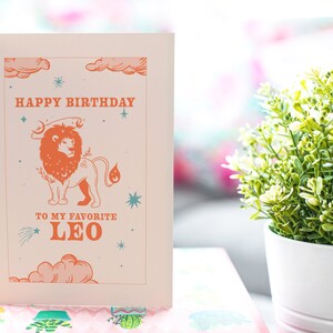 Leo Birthday Card Leo Retro Zodiac Sign Custom Card Happy Birthday Card ...