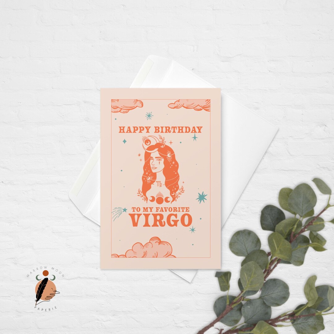 Virgo Birthday Card Virgo Retro Zodiac Sign Custom Card Happy Birthday ...