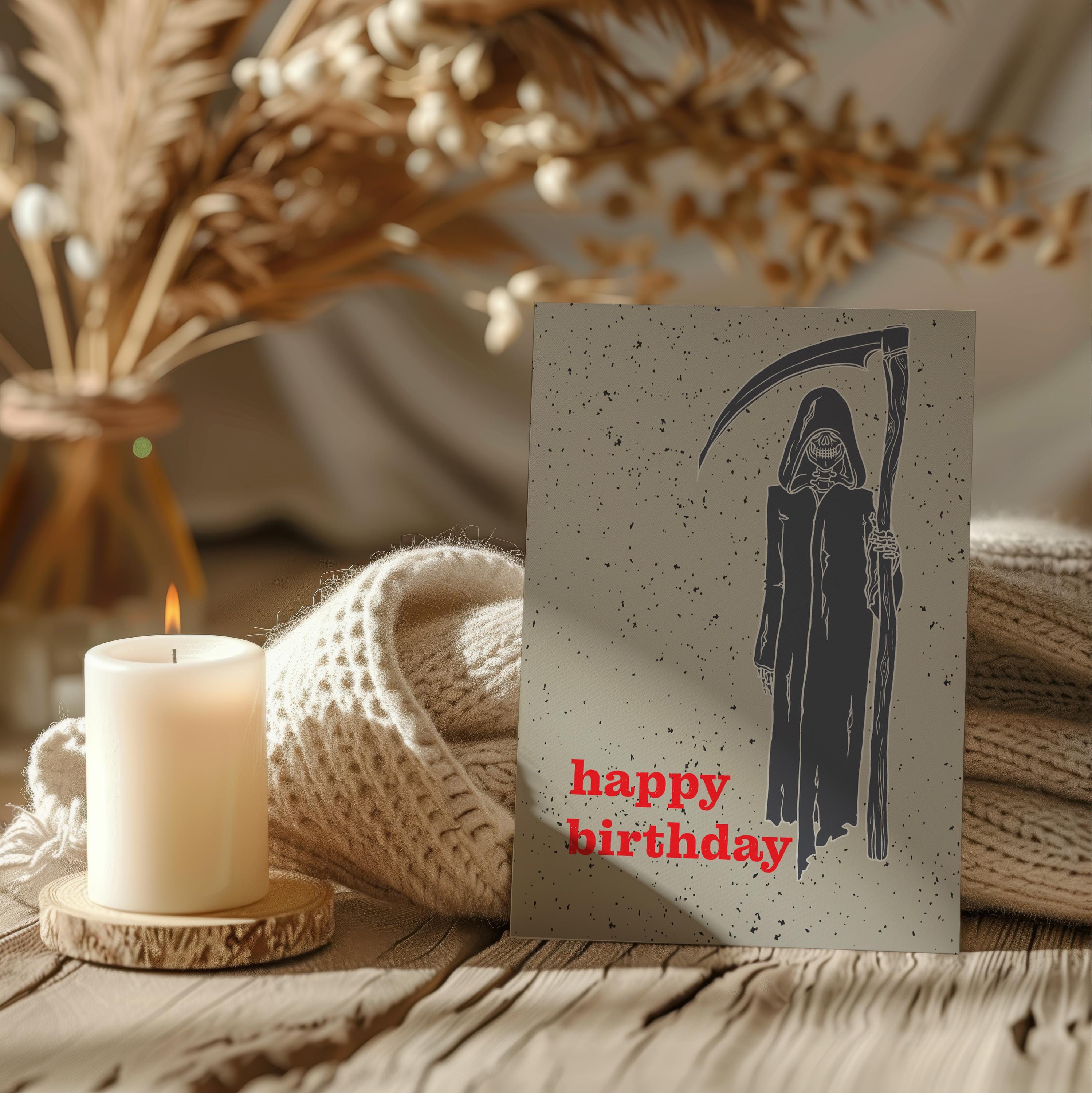 Grim Reaper Birthday Card, Goth Birthday Card, Witchy Stationery ...