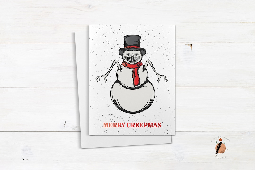 Merry Creepmas Horror Christmas Cards Set of 10, Creepy Snowman Holiday ...