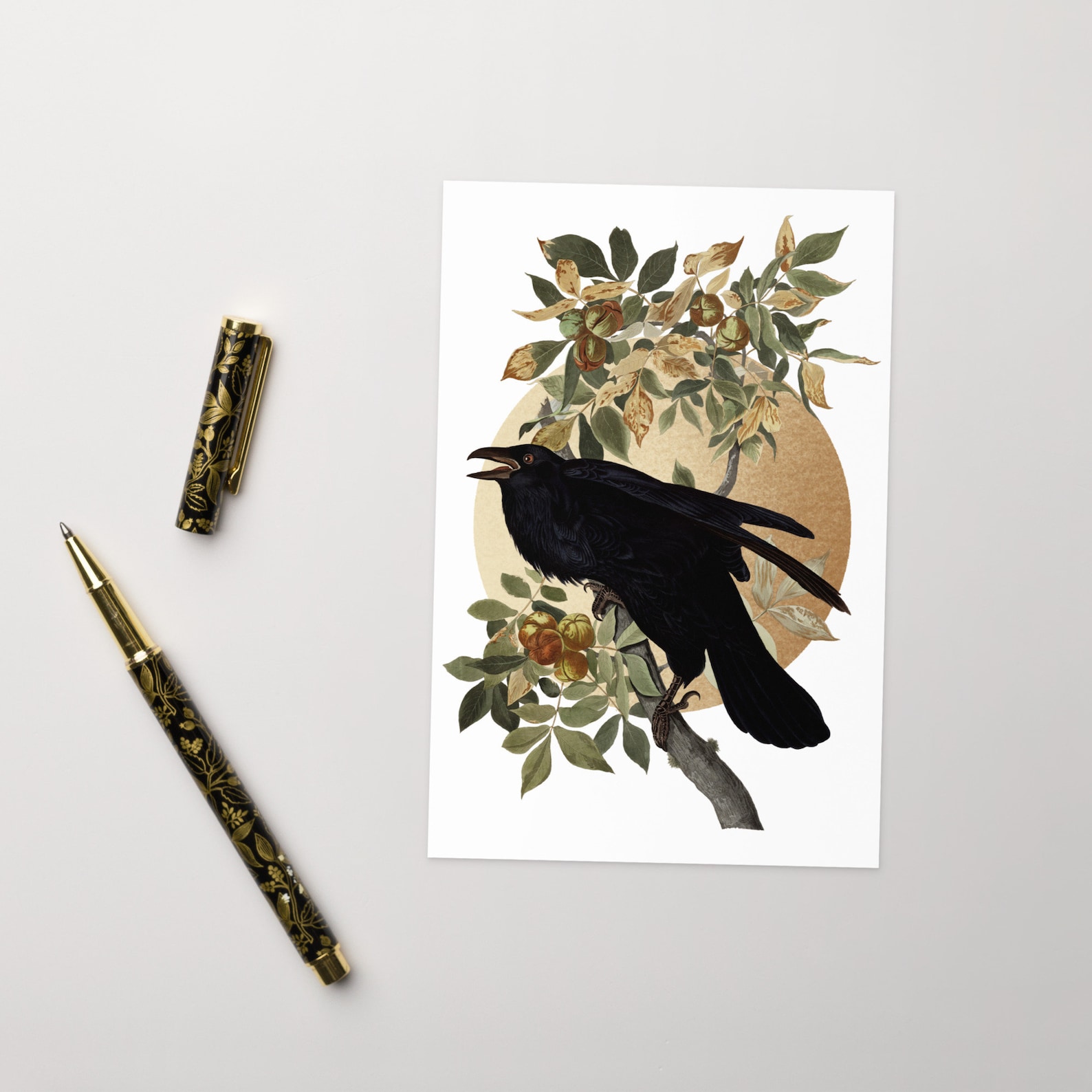 Raven Greeting Card Blank Crow Card Vintage Bird Art Bird Lover Card ...