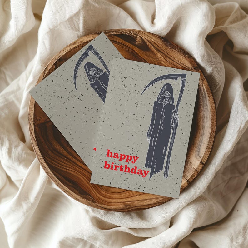 Grim Reaper Birthday Card, Goth Birthday Card, Witchy Stationery ...