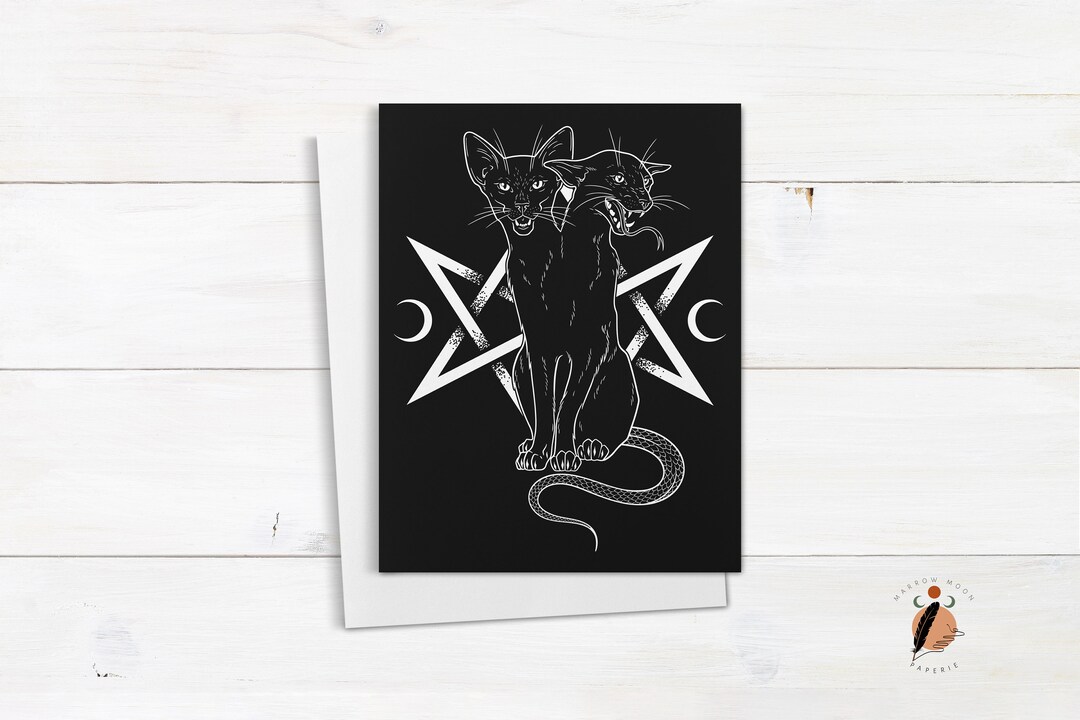 Witchy Black Cat Halloween Cards 2-headed Witch Cat Stationery Spooky ...