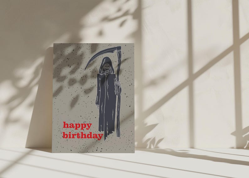 Grim Reaper Birthday Card, Goth Birthday Card, Witchy Stationery ...