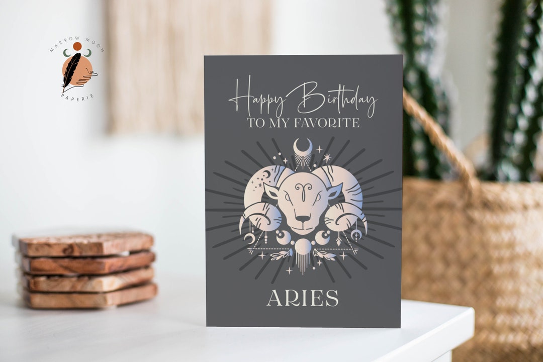 Aries Birthday Card Aries Zodiac Sign Custom Card Happy Birthday Card ...