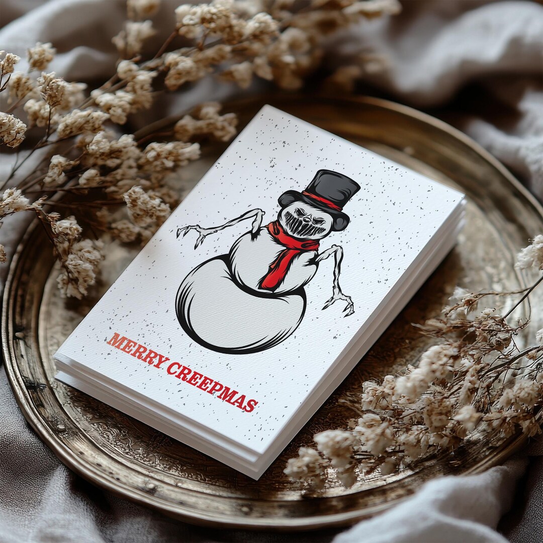 Merry Creepmas Horror Christmas Cards Set of 10, Creepy Snowman Holiday ...