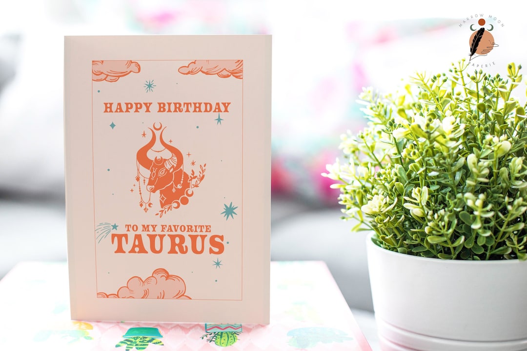 Taurus Birthday Card Taurus Retro Zodiac Sign Custom Card Happy Birthday Card My Favorite Taurus ...