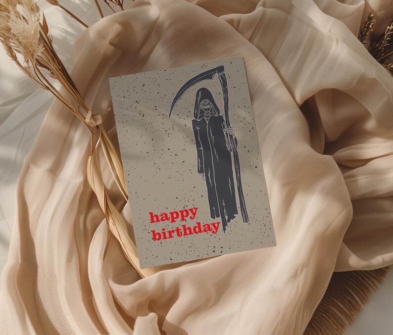 Grim Reaper Birthday Card, Goth Birthday Card, Witchy Stationery ...