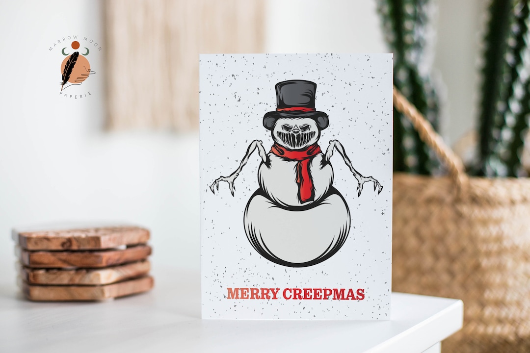 Merry Creepmas Horror Christmas Cards Creepy Snowman Holiday - Etsy