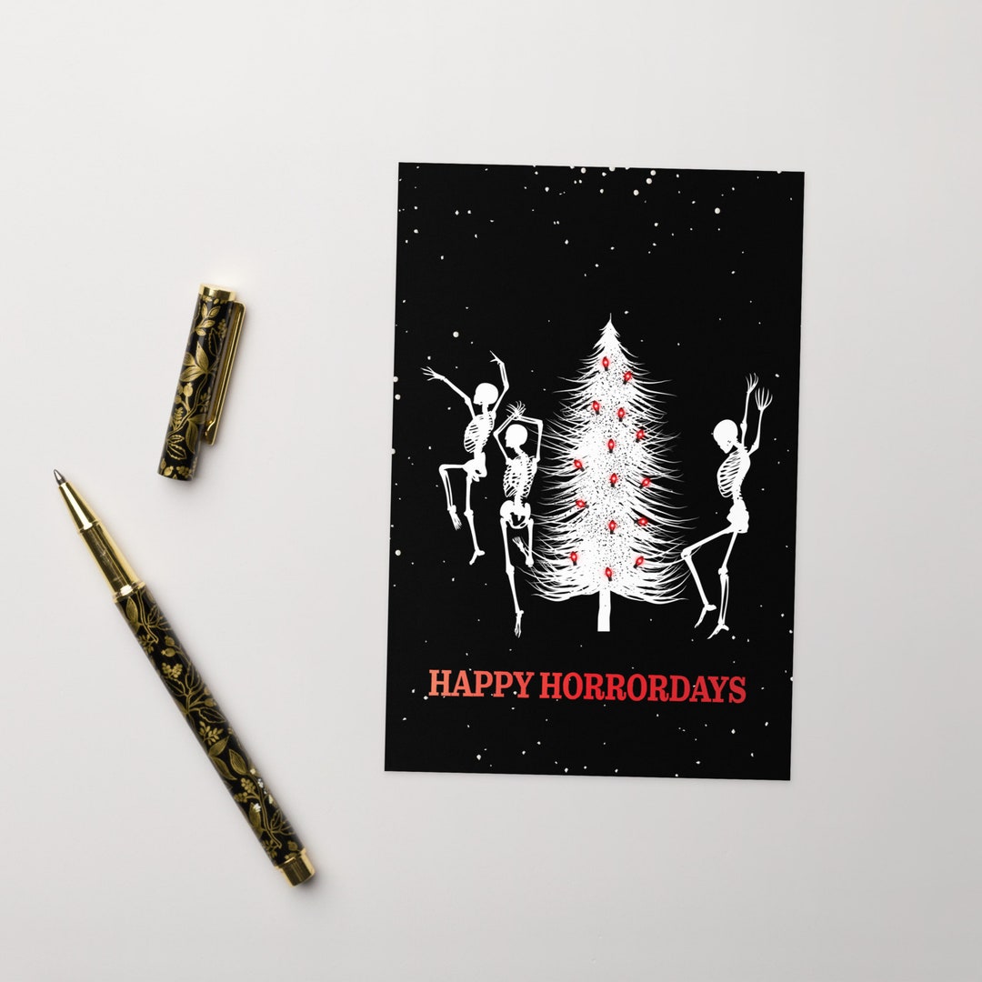 Happy Horrordays Horror Christmas Card Dancing Skeletons Holiday Card ...