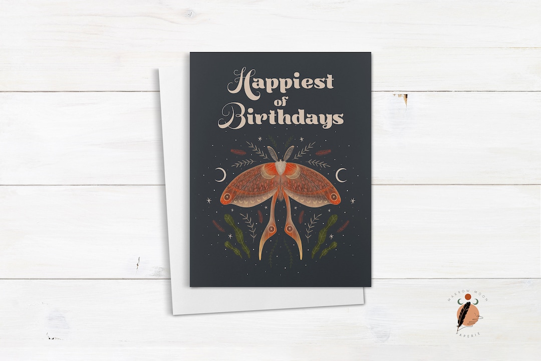 Dark Aesthetic Moth Birthday Card, Goth Birthday Card, Witchy ...