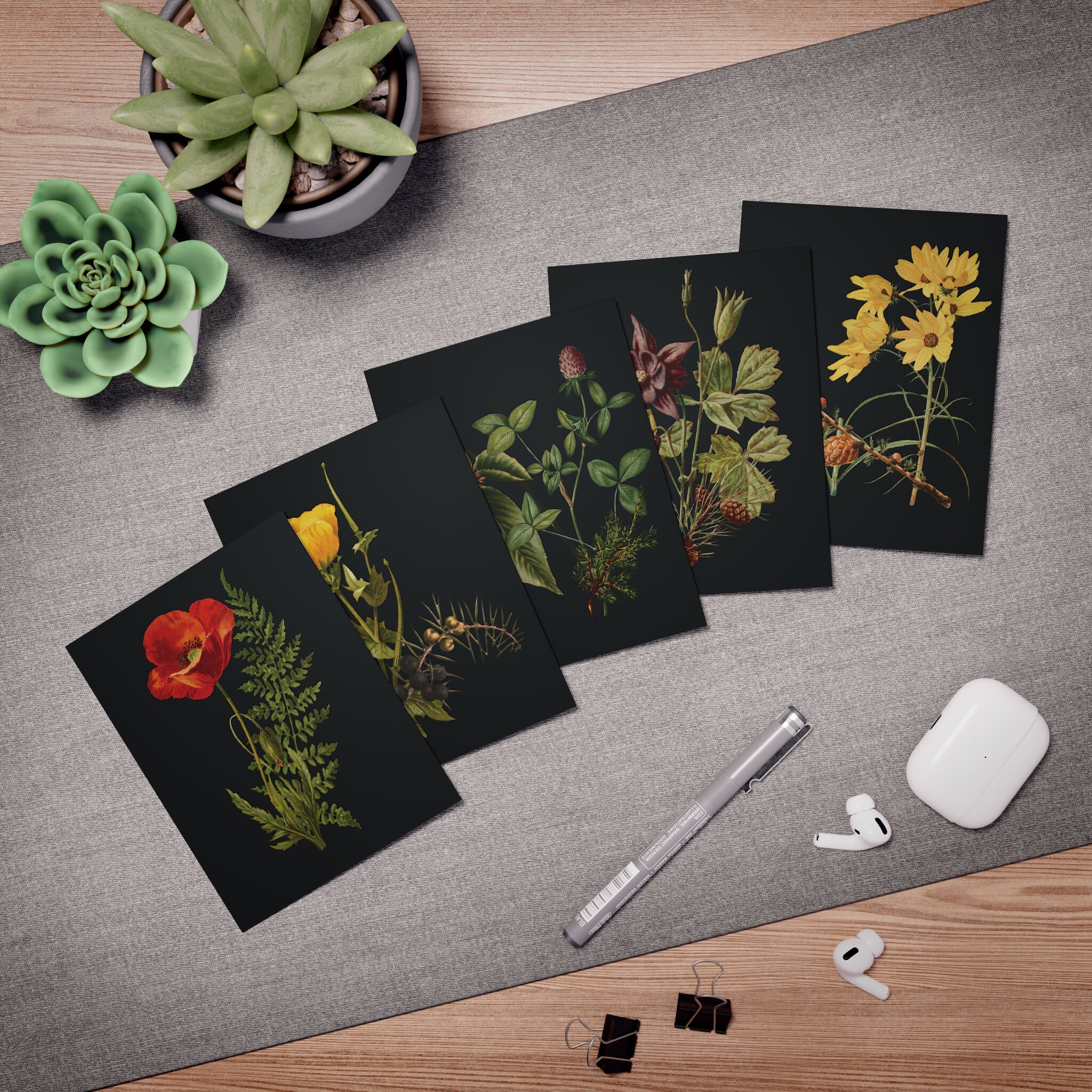 Dark Forest Flower Cards Set of 5 Fairycore Cards Witchy Things Thank ...