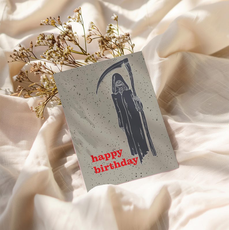 Grim Reaper Birthday Card, Goth Birthday Card, Witchy Stationery ...