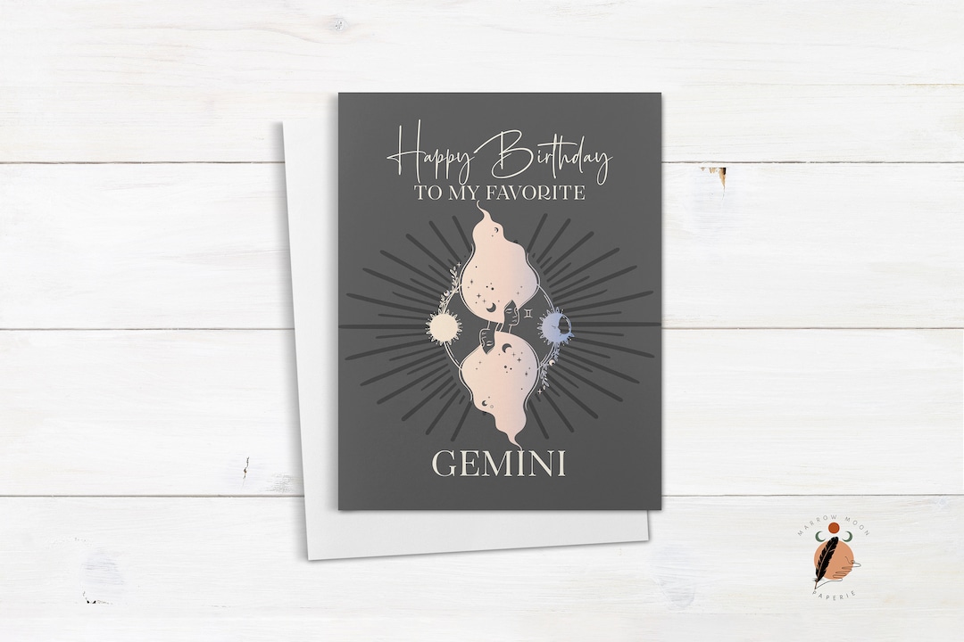 Gemini Birthday Card, Gemini Zodiac Sign Custom Card, Happy Birthday ...