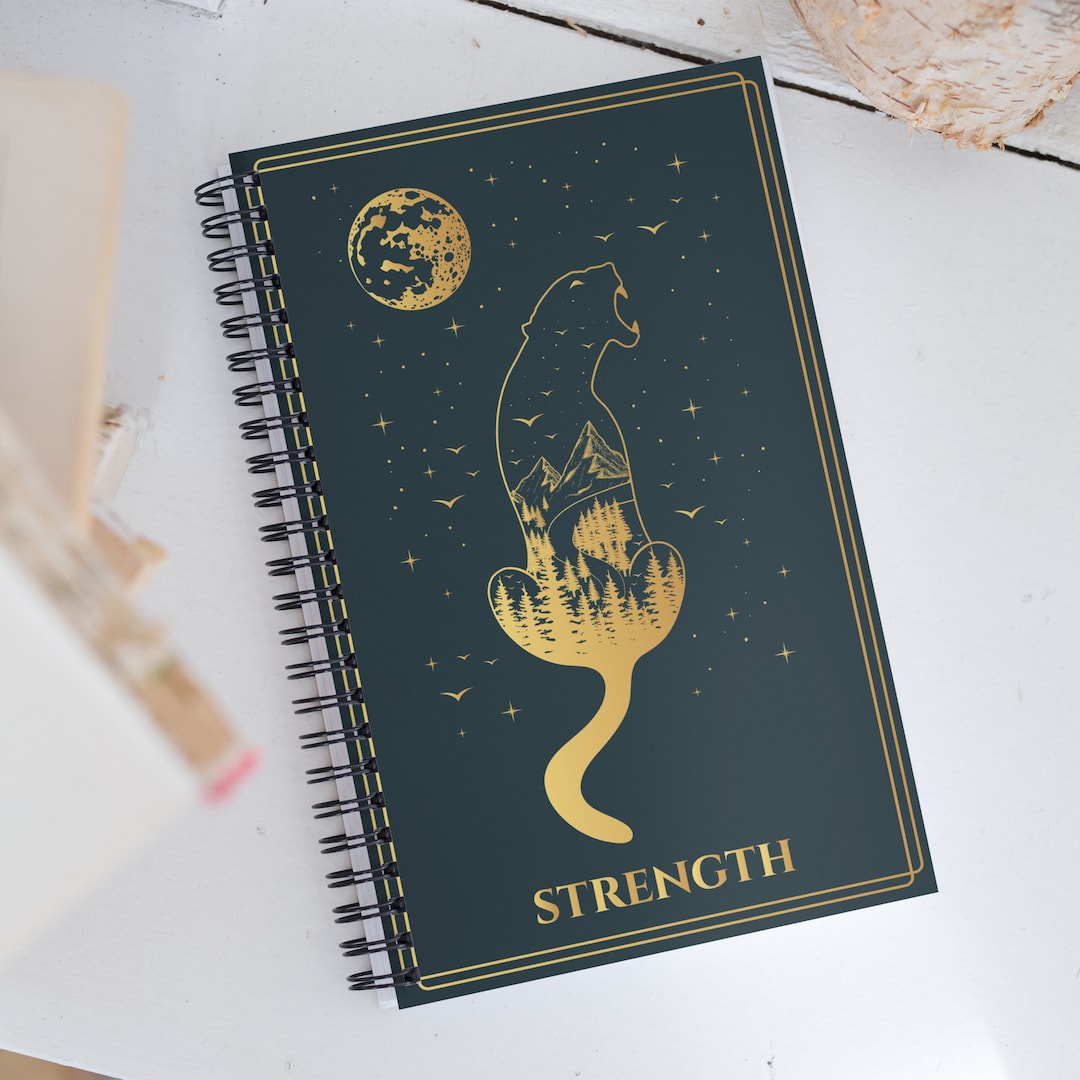 Strength Tarot Card Journal With a Witchy Aesthetic Gold and Blue Tarot ...