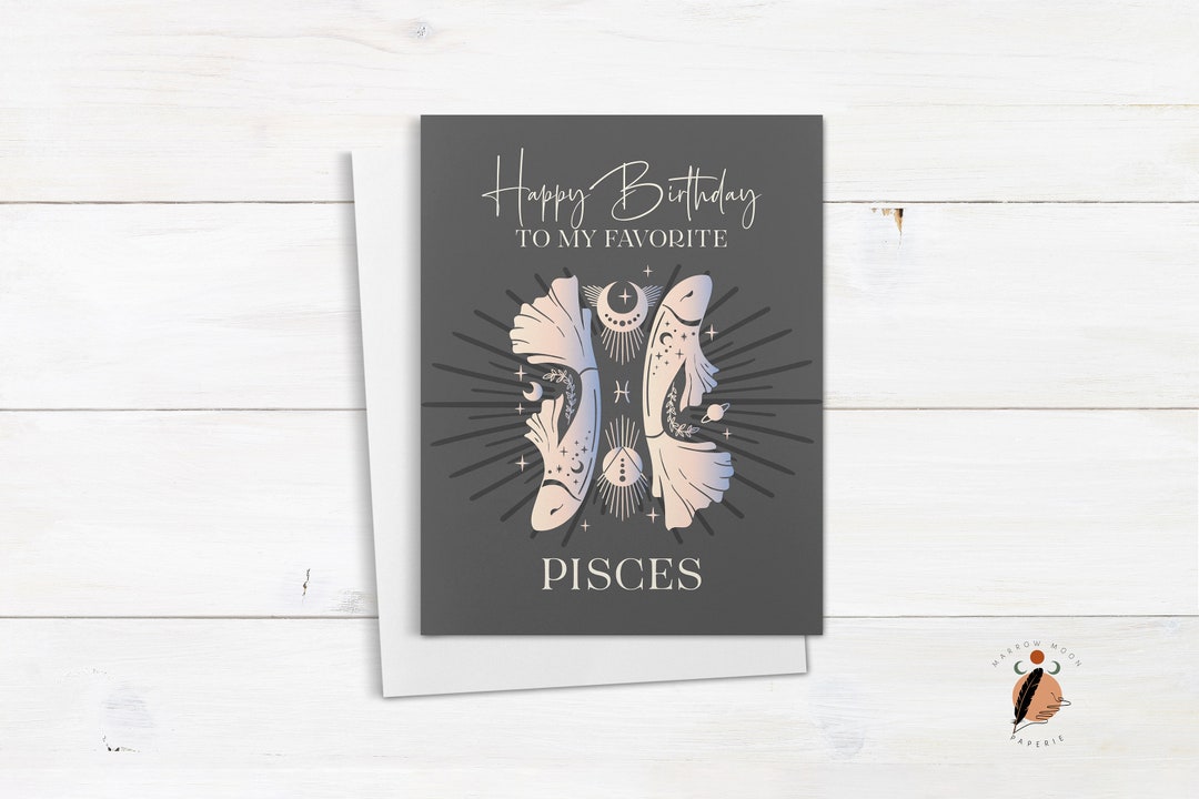 Pisces Birthday Card, Pisces Zodiac Sign Custom Card, Happy Birthday ...
