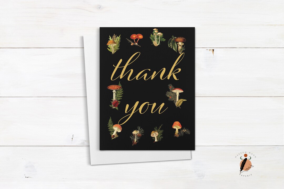 Dark Forest Mushroom Thank You Cards Witchy Wedding Stationery Goth ...