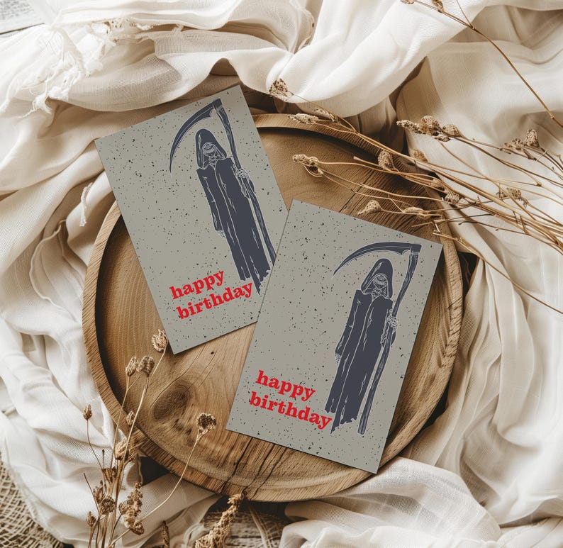 Grim Reaper Birthday Card, Goth Birthday Card, Witchy Stationery ...