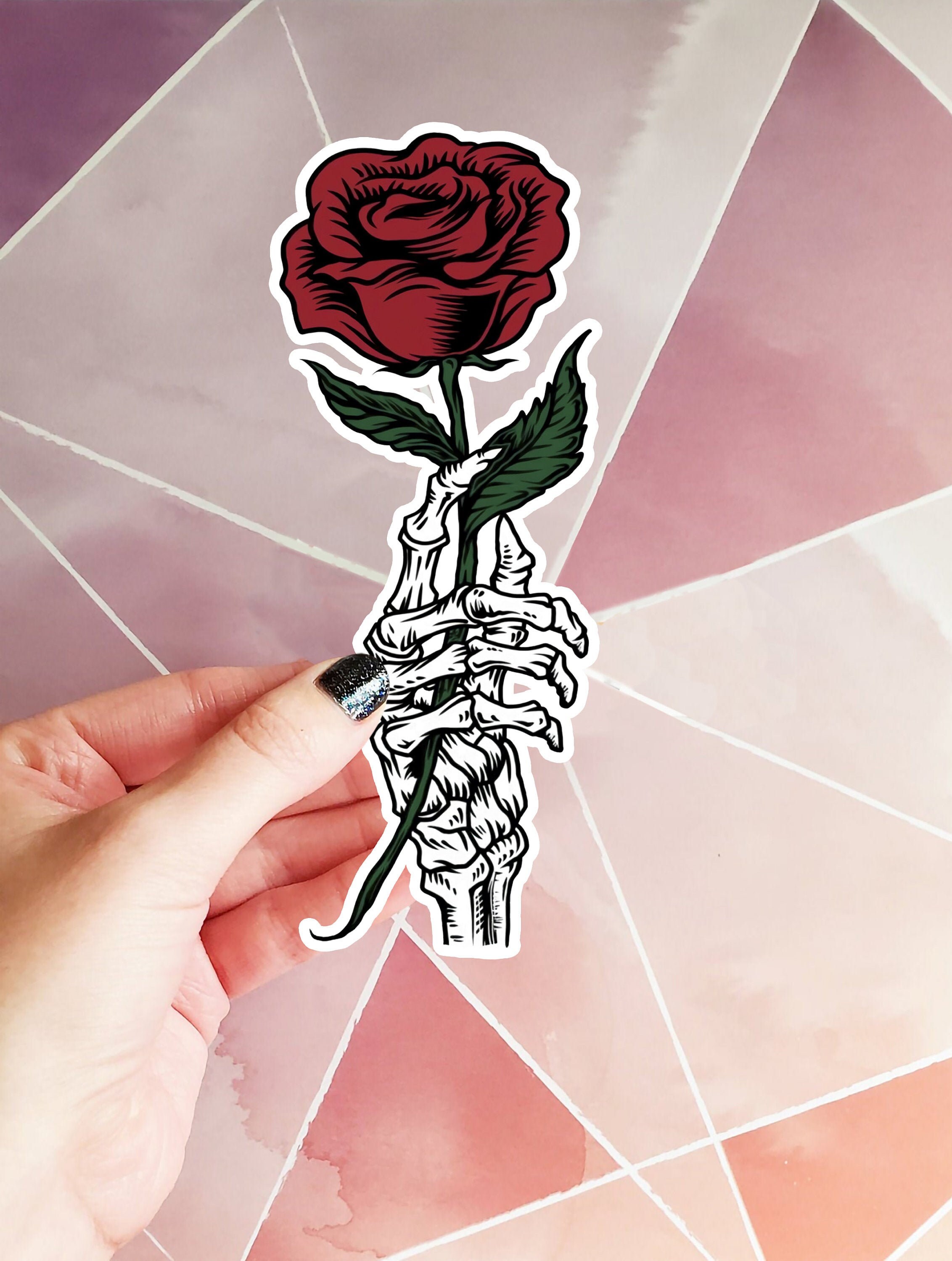 Skeleton Hand Holding Rose You red rose sticker Skull Hand | Etsy