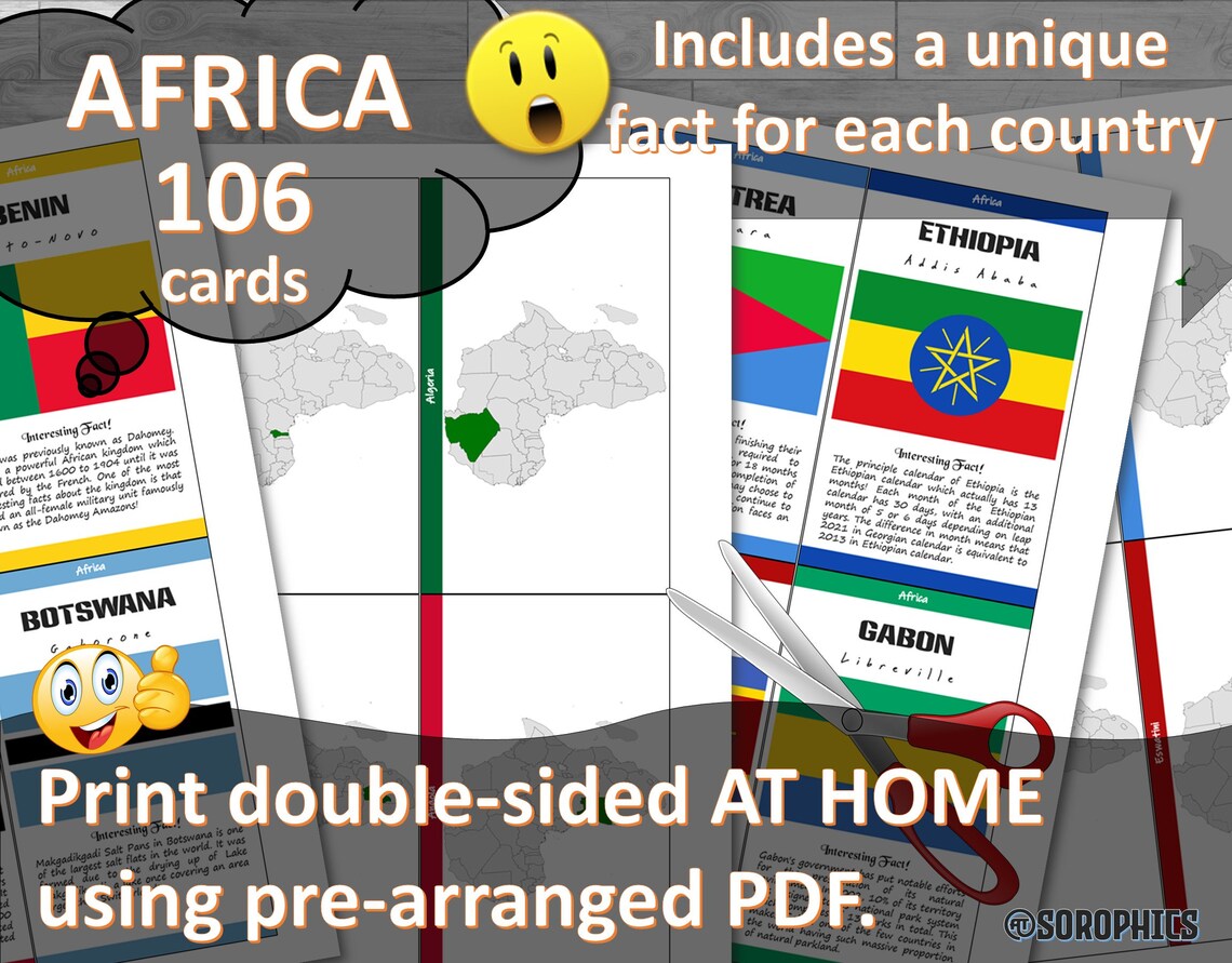 Africa countries flash cards download printable teaching | Etsy