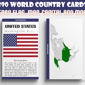 Country Flashcards, Country Flag Flashcard, Printable Map and Flag of ...