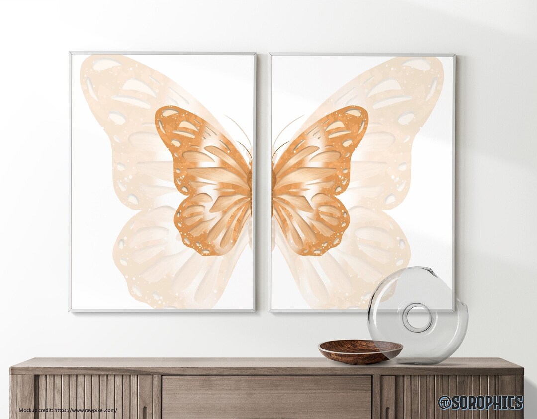 Printable Butterfly Poster, Split Butterfly Art, Gold Butterfly Wall ...